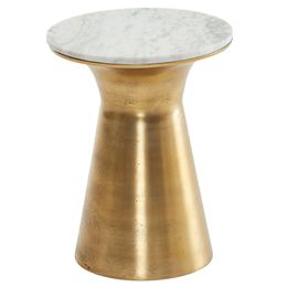 KADIMA DESIGN BEISTELLTISCH &ndash; Rund Marmor Wei&szlig; Metall Goldfarben 35x35x45 cm