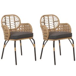 Beliani GARTENSTUHL 2er-Set PE Rattan Auflage graphitgrau Pratello