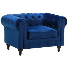 Beliani SESSEL Samtstoff kobaltblau Chesterfield