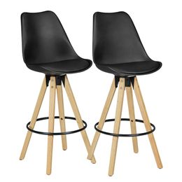 KADIMA DESIGN BARHOCKER Set - Ergonomisch Sitzschale, Holzbeine, Schwarz 45x45x113 cm