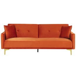 Beliani 3-SITZER-SCHLAFSOFA Samtstoff Orange Lucan