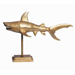 KADIMA DESIGN DEKOFIGUR Hai Aluminium 70 cm mit Sockel im maritimen Stil, Gold 70x27x49 cm