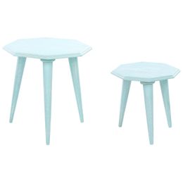 Beliani BEISTELLTISCH 2er-Set Achteckig Blau Kanri