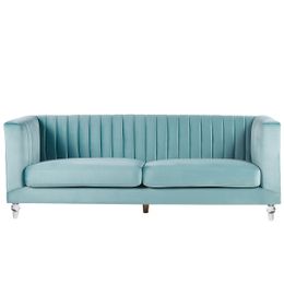 Beliani 3-SITZER-SOFA Samtstoff Hellblau Arvika