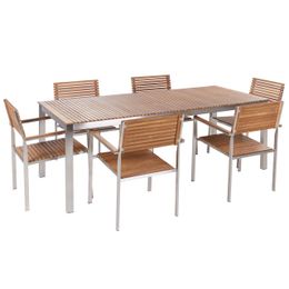 Beliani GARTENM&Ouml;BEL-SET 6-Sitzer Heller Holzfarbton Viareggio