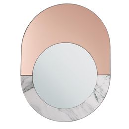 Beliani WANDSPIEGEL ros&eacute;gold/wei&szlig; Marmor Optik oval 65/50 cm Rety