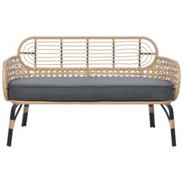 Beliani GARTENSOFA 2-Sitzer Rattan nat&uuml;rlich 122 cm Auflage graphitgrau Pratello