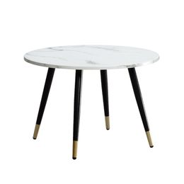 KADIMA DESIGN COUCHTISCH mit Marmor Optik, Modernes Design, Metall-Gestell, Runde Form, Wei&szlig; 60x60x41 cm
