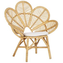 Beliani RATTANSTUHL nat&uuml;rlich Auflage beige Pfauform Florentine