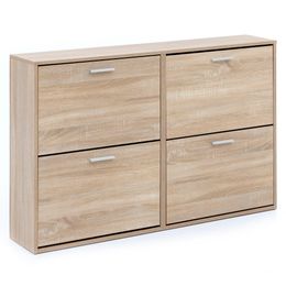 KADIMA DESIGN SCHUHSCHRANK Holz mit 4 Klappen und gro&szlig;er Ablage, Beige 120x24x81 cm