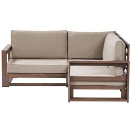 Beliani GARTEN ECKSOFA 2-Sitzer zertifiziertes Akazienholz dunkelbraun modular Auflagen taupe Timor II
