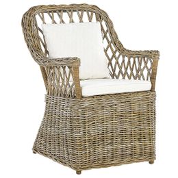 Beliani GARTENSESSEL Rattan nat&uuml;rlich Auflagen cremewei&szlig; Maros