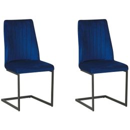 Beliani ESSZIMMERSTUHL 2er-Set Samtstoff Blau Lavonia
