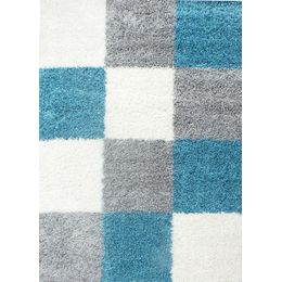 KADIMA DESIGN HOCHFLORTEPPICH RHEIN, kariert, T&uuml;rkis, 120 x 170 cm