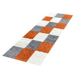 KADIMA DESIGN TEPPICH Hochflor RHEIN in Terrakotta, kariert, 80 x 250 cm
