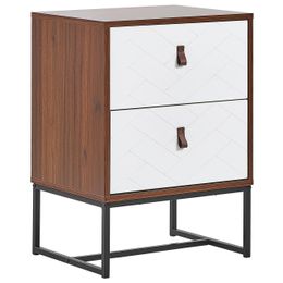 Beliani NACHTTISCH dunkler Holzfarbton/wei&szlig; 2 Schubladen Nueva