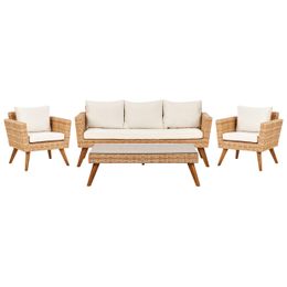 Beliani LOUNGE-SET 5-sitzer PE Rattan Cremewei&szlig; Vittoria