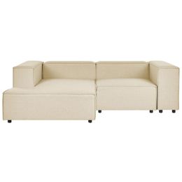 Beliani 2-SITZER-ECKSOFA Leinen beige linksseitig Aprica