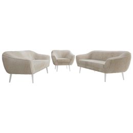 SITZGARNITUR PIRS 3+3+1 - Beige Cord - Wei&szlig;e Beine