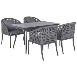 Beliani GARTENM&Ouml;BEL-SET 4-Sitzer Aluminium/Flechtseil grau Lipari