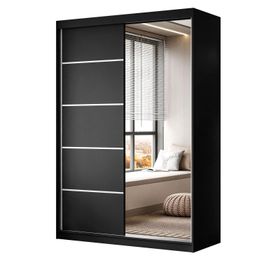 KLEIDERSCHRANK CAMARO II PLUS 150 cm mit Spiegel Schiebet&uuml;renschrank Schwarz