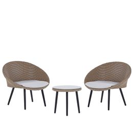 Beliani BALKONSET 2-Sitzer Rattan nat&uuml;rlich Auflagen hellbeige Ortigia