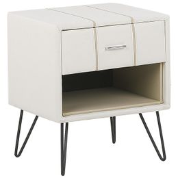 Beliani NACHTTISCH wei&szlig; Kunstleder schwarze Metallbeine 41/48/56 cm Betin