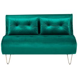 Beliani 2-SITZER-SCHLAFSOFA Samtstoff Dunkelgr&uuml;n Vestfold