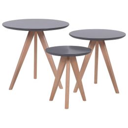 Beliani COUCHTISCH 3er Set Rund Grau, Hell Holz Vegas