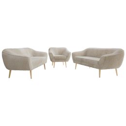 SITZGARNITUR PIRS 3+3+1 - Beige Cord - Holzbeine