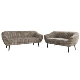 SITZGARNITUR PIRS 3+2 - Hellbraun Cord - Schwarze Beine