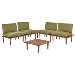 Beliani 4-SITZER LOUNGE SET zertifiziertes Akazienholz hellbraun modular Auflagen olivgr&uuml;n Frascati