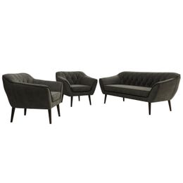 SITZGARNITUR PIRS 3+1+1 - Dunkelgrau Velvet - Schwarze Beine
