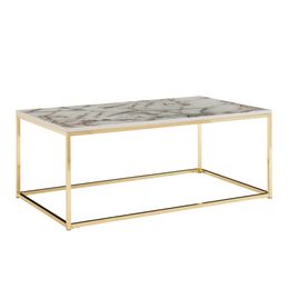 KADIMA DESIGN COUCHTISCH mit Marmor-Optik, Metallbeine, rechteckig, Serie MARBRIX, Wei&szlig; 100x60x40 cm