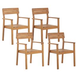 Beliani GARTENSTUHL 4er-Set Akazienholz hellbraun Fornelli