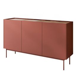 KOMMODE Dreit&uuml;rige ESSENCE 3D K144 Keramik Rot / Eiche Linea