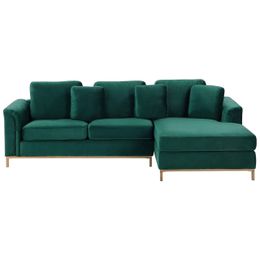 Beliani ECKSOFA Samtstoff Gr&uuml;n rechtsseitig Oslo
