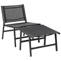 Beliani GARTENSTUHL Aluminium schwarz mit Fu&szlig;hocker Marceddi