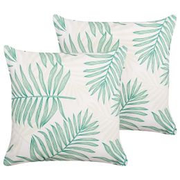Beliani GARTENKISSEN 2er-Set Blattmuster beige/ gr&uuml;n 45/45 cm Poggio