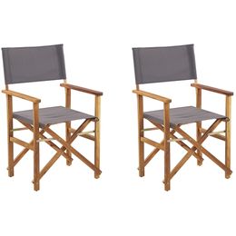 Beliani GARTENSTUHL 2er-Set Akazienholz hellbraun Auflagen grau Cine