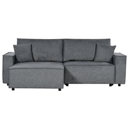 Beliani 3-SITZER-ECKSOFA dunkelgrau linksseitig mit Schlaffunktion Stauraum Karila