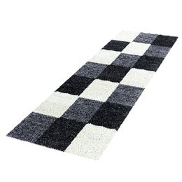 KADIMA DESIGN TEPPICH Hochflor RHEIN in Schwarz, kariert, 80 x 250 cm