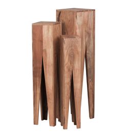 KADIMA DESIGN BEISTELLTISCH 3er Set Massivholz Handgefertigt Giraffenbeine, Beige 25x25x100 cm