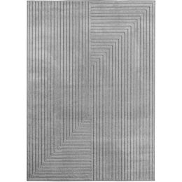 KADIMA DESIGN TEPPICH Outdoor ENGADIN in Silber, im Skandi-Stil mit 3D-Design, aus Polypropylen, 200 x 290 cm
