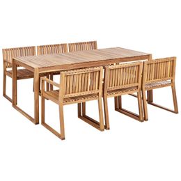 Beliani GARTENM&Ouml;BEL-SET 6-Sitzer Heller Holzfarbton Sassari II