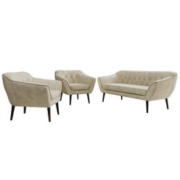 SITZGARNITUR PIRS 3+1+1 - Beige Velvet - Schwarze Beine