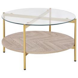 Beliani COUCHTISCH Gold/Heller Holzfarbton Lovell