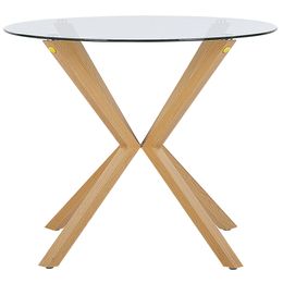 Beliani ESSTISCH 90/90/75 cm Transparent, Hellbraun Rund Altura