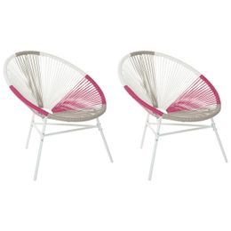 Beliani RATTANSTUHL 2er-SET Kunststoff wei&szlig;/beige/rosa 76 cm Acapulco