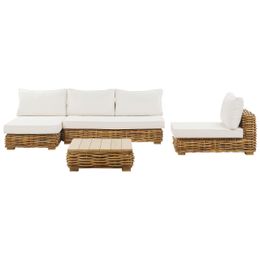Beliani LOUNGE-SET 4-Sitzer Rattan nat&uuml;rlich linksseitig modular Varallo